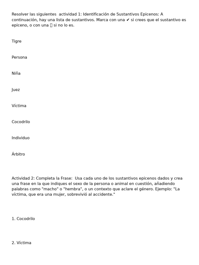 clase práctica sustantivos. | PDF