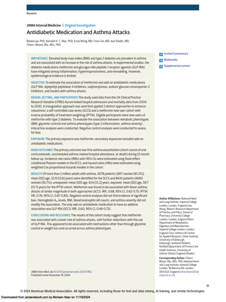 Type 2 DM and Medications | PDF | Asthma | Body Mass Index