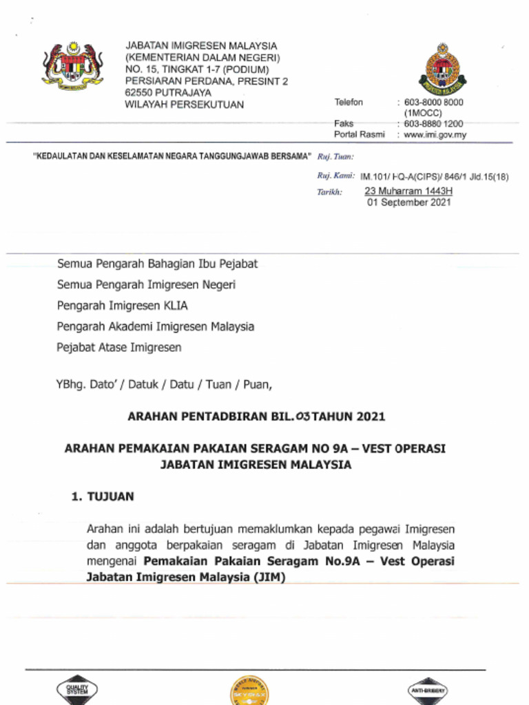 Ap Bil. 03 Tahun 2021 Arahan Pemakaian Pakaian Seragam No 9a Vest ...