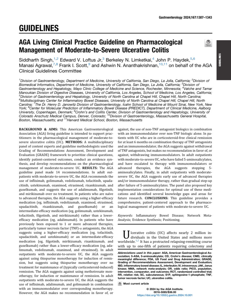 AGA Guidelines for Ulcerative Colitis Treatment | PDF | Inflammatory ...