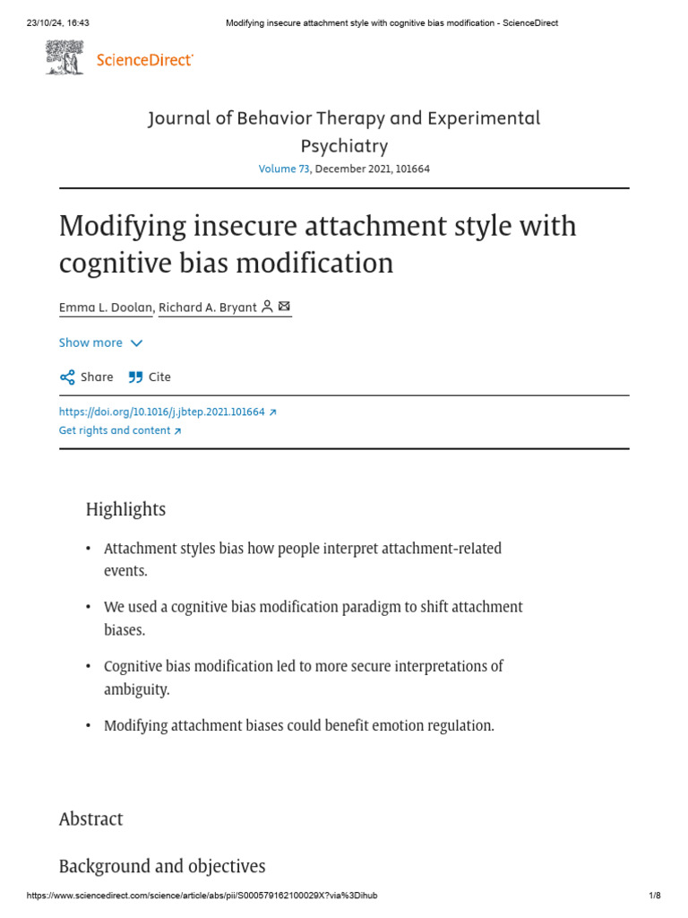 Modifying Insecure Attachment Styles | PDF | Attachment Theory | Anxiety