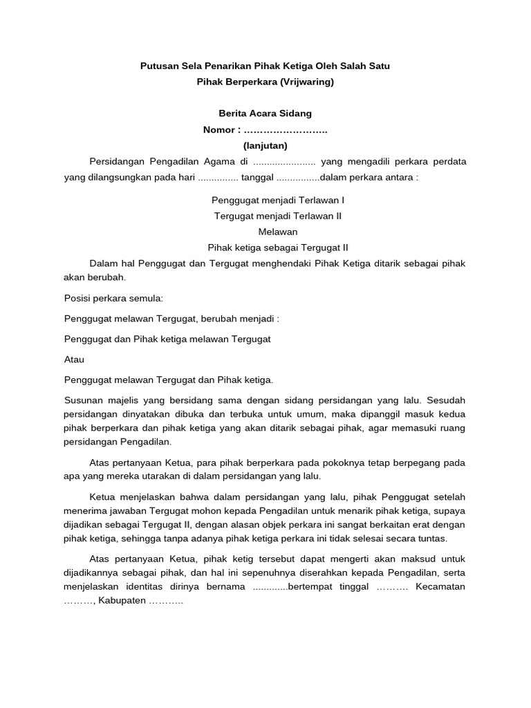 Template Putusan Sela Penarikan Pihak Ketiga Oleh Salah Satu | PDF