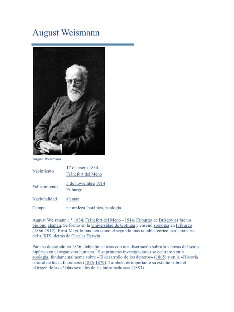 August Weismann - Docx Biografia | PDF