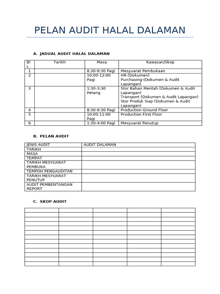 PELAN AUDIT HALAL DALAMAN | PDF
