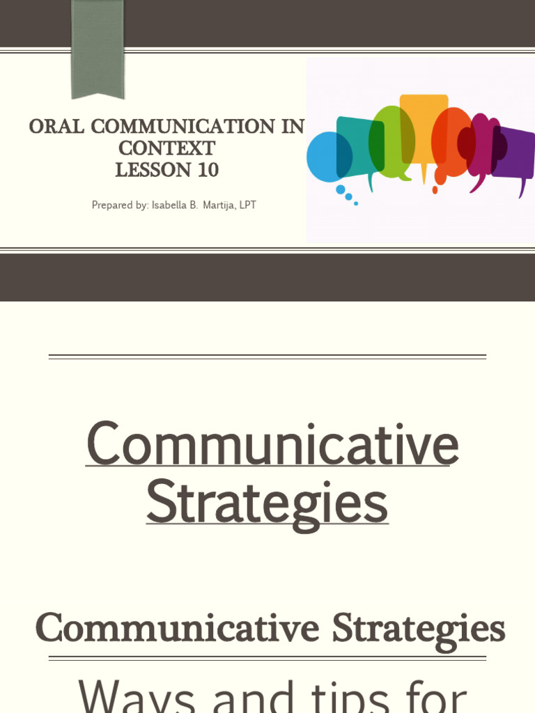 Lesson 10 Communicative Strategies | PDF