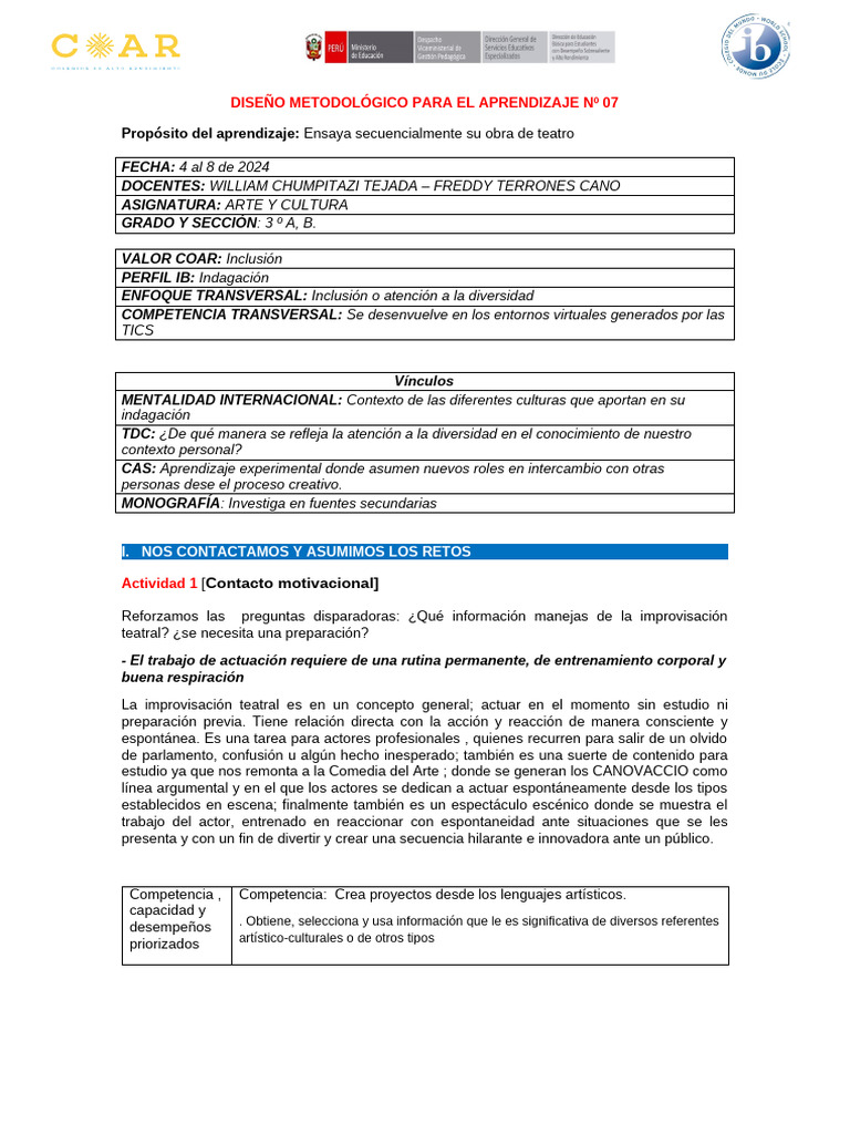 Dma7 t3 3º Ensayo Secuencial | PDF | Aprendizaje | Teatro de improvisación