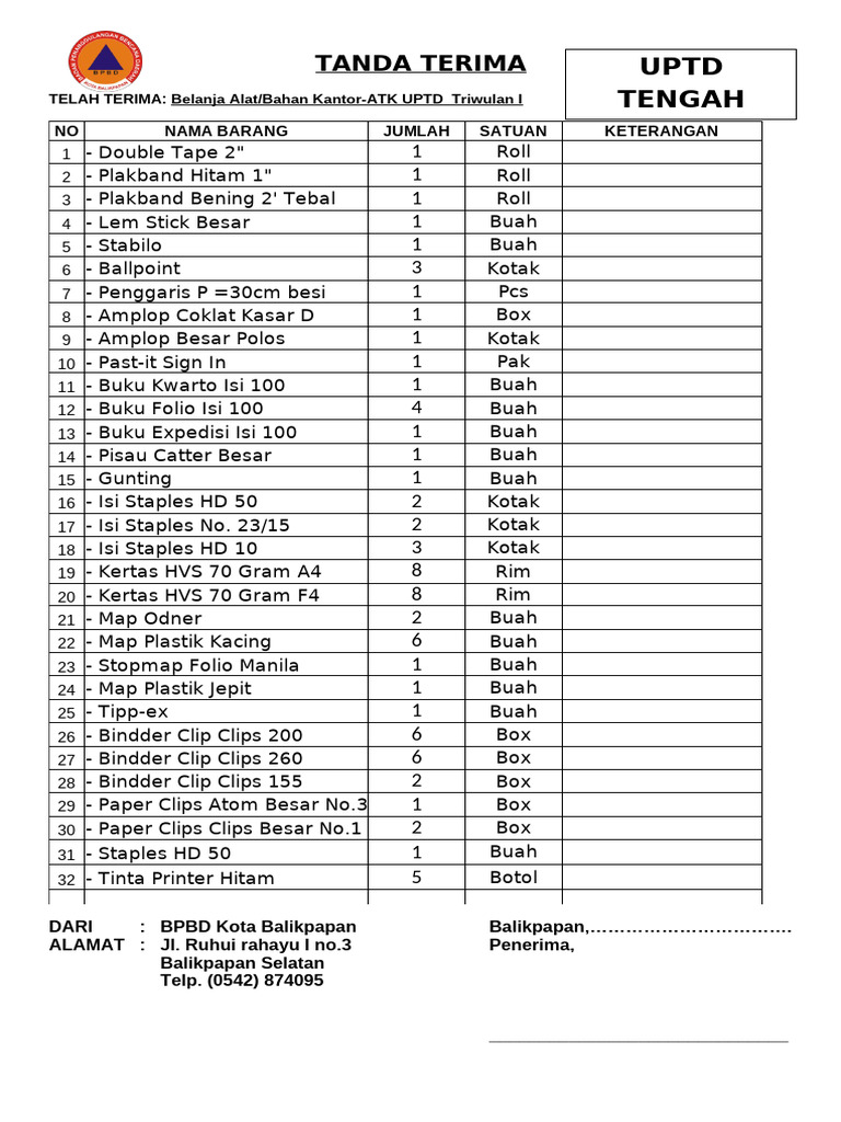 Form Tanda Terima | PDF