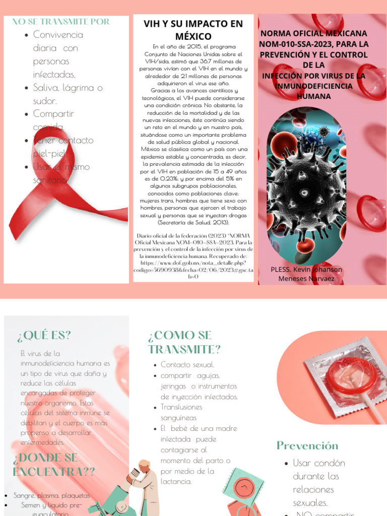 Folleto Tríptico Informativo Datos Sida Vih Sencillo Rosa Rojo Blanco ...