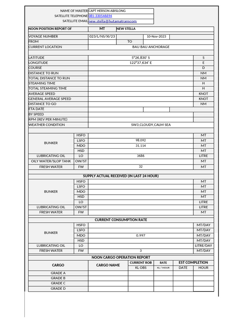 Maritime Voyage Status Report | PDF