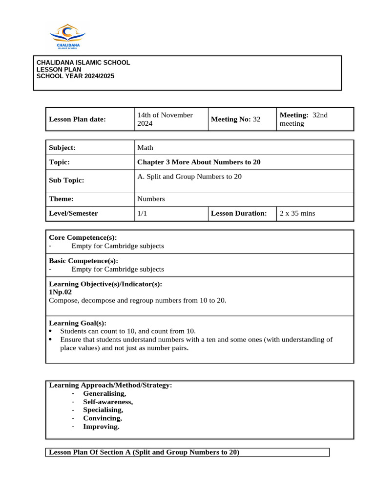 Math Lesson Plan: Numbers to 20 | PDF | Lesson Plan | Behavior Modification