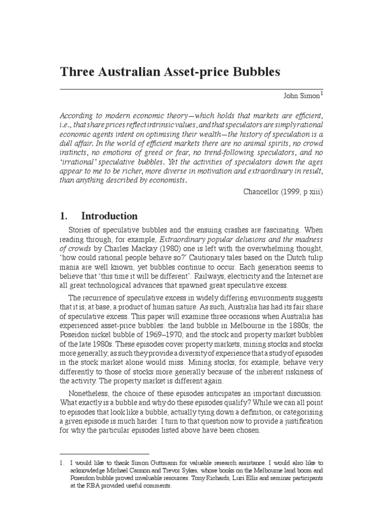 Three Australian Asset-Price Bubbles | PDF | Economic Bubble | Stock Market