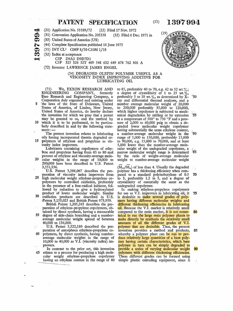 Degraded Olefin Polymer for Lubricants | PDF | Polymers | Copolymer