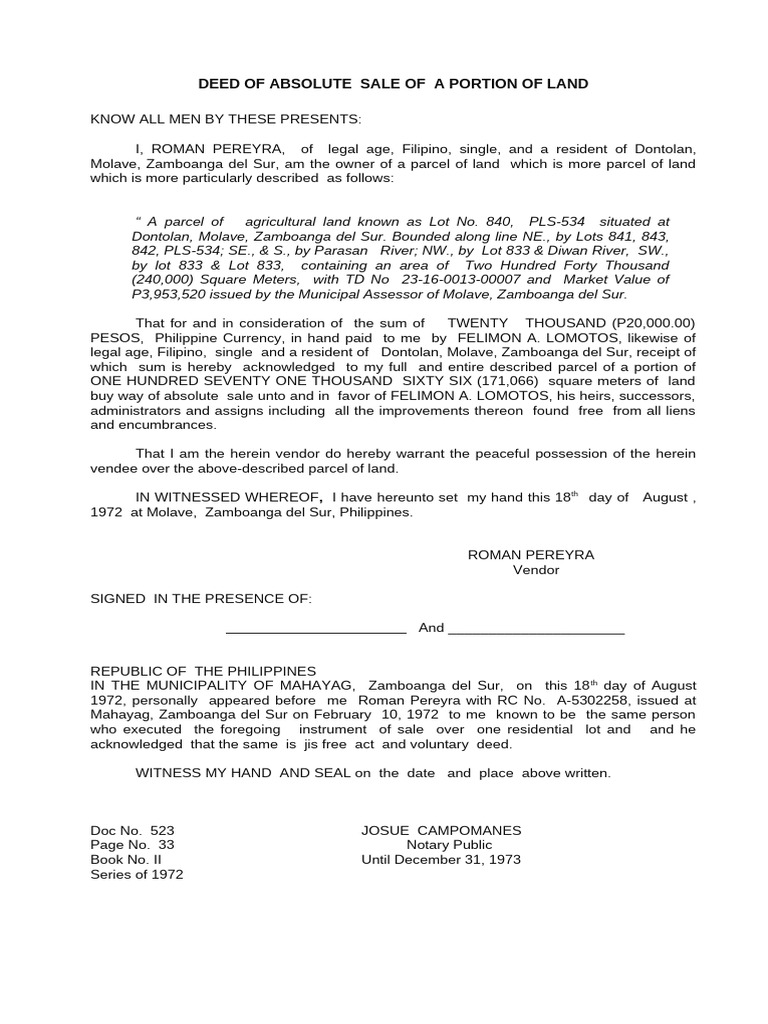 Land Sale Deed in Zamboanga del Sur | PDF | Common Law | Property Law
