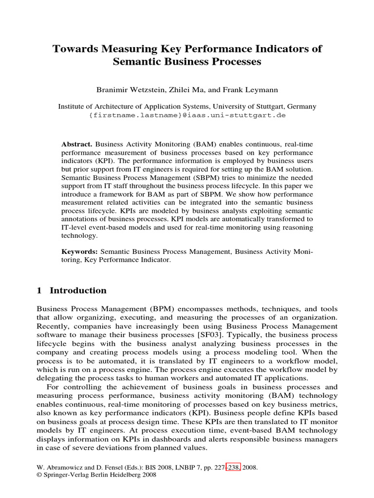 Towards Measuring Key Performance Indicators of Semantic Business Processes | PDF | Performance ...