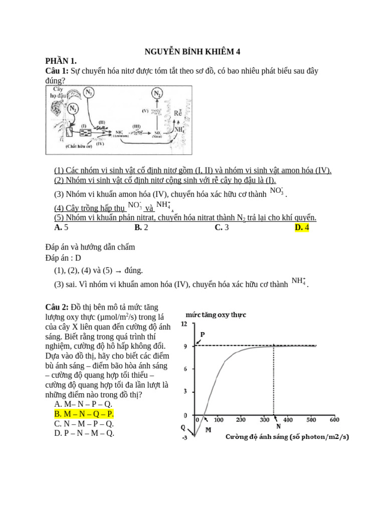 Sinh học - Phan1 - Cau1 - 4 | PDF
