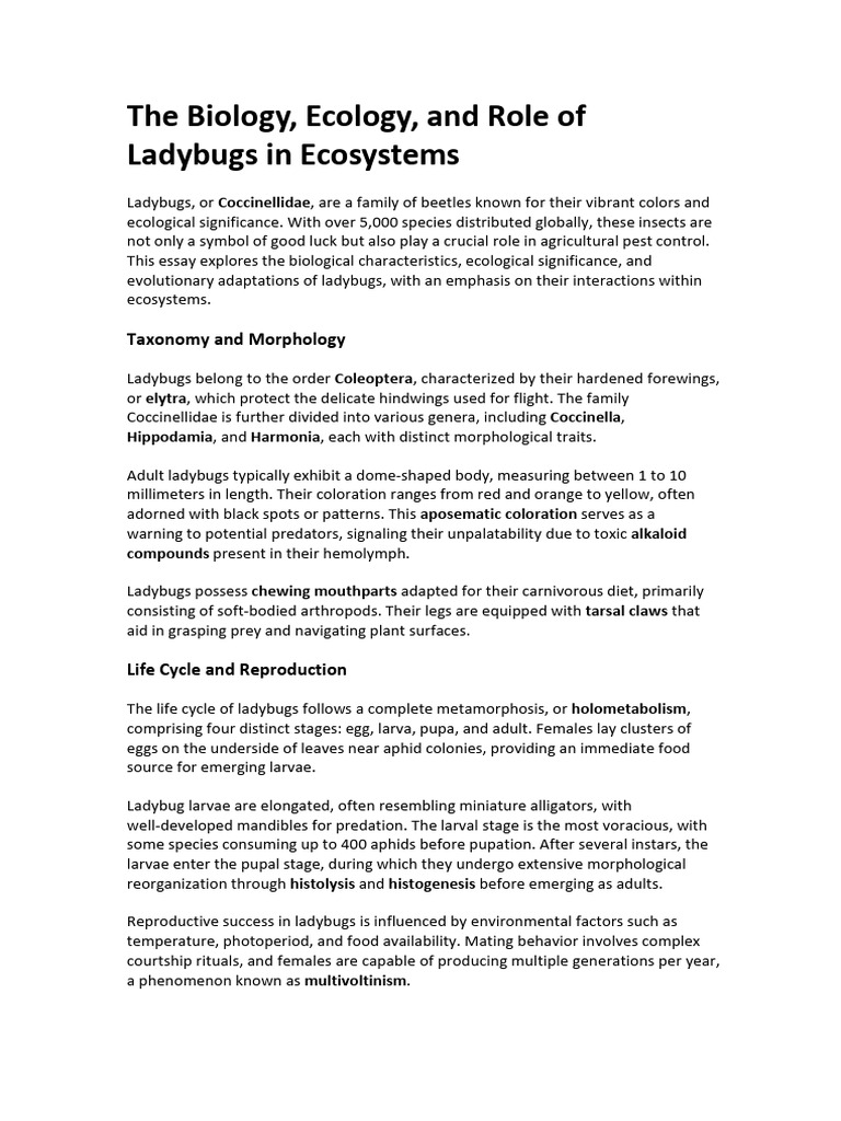 The Biology, Ecology, and Role of Ladybugs in Ecosystems | PDF ...