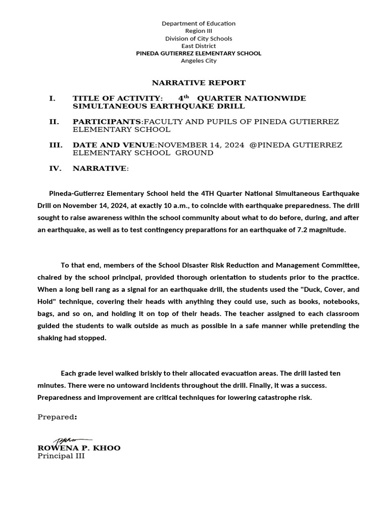 NARRATIVE-REPOR-NSED-4th QUARTER 2024 | PDF