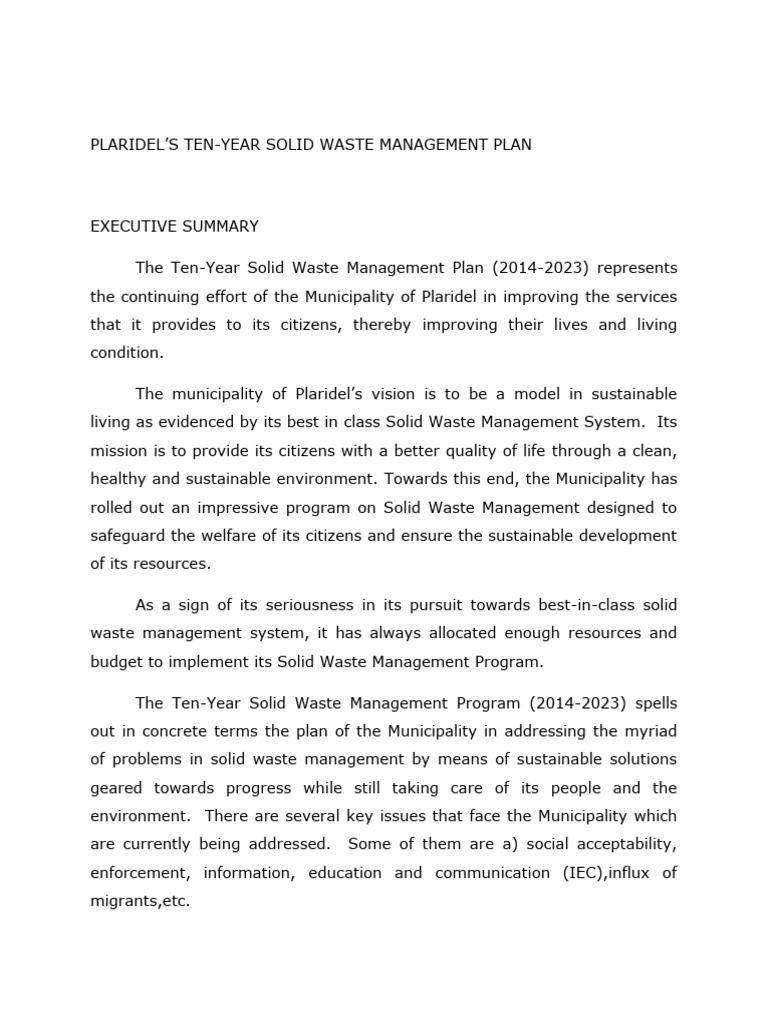 Plaridel's Solid Waste Management Plan | PDF