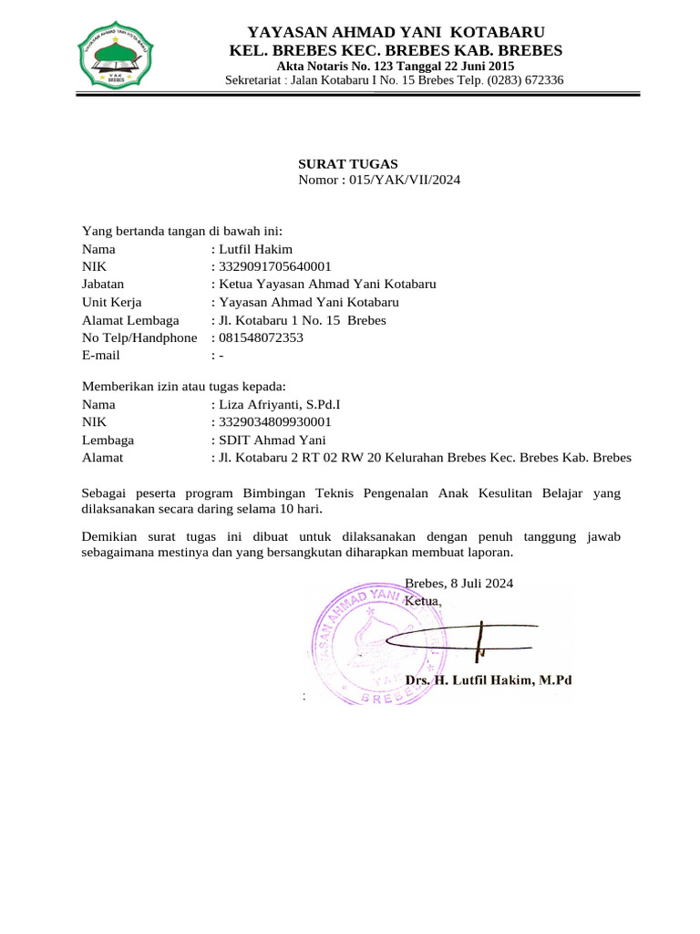 Format Surat Tugas Belajar Mandiri AKB(1) | PDF