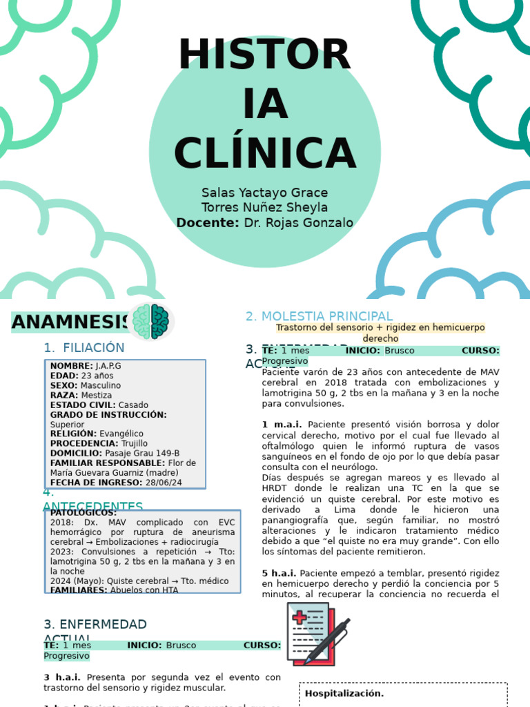 HC_NEURO_MALFORMACION ARTERIOVENOSA | PDF | Fluido cerebroespinal | Medicina CLINICA