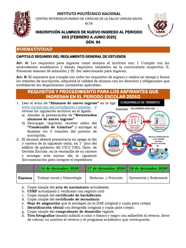 Inscripción 2025/2 CICS UMA IPN | PDF