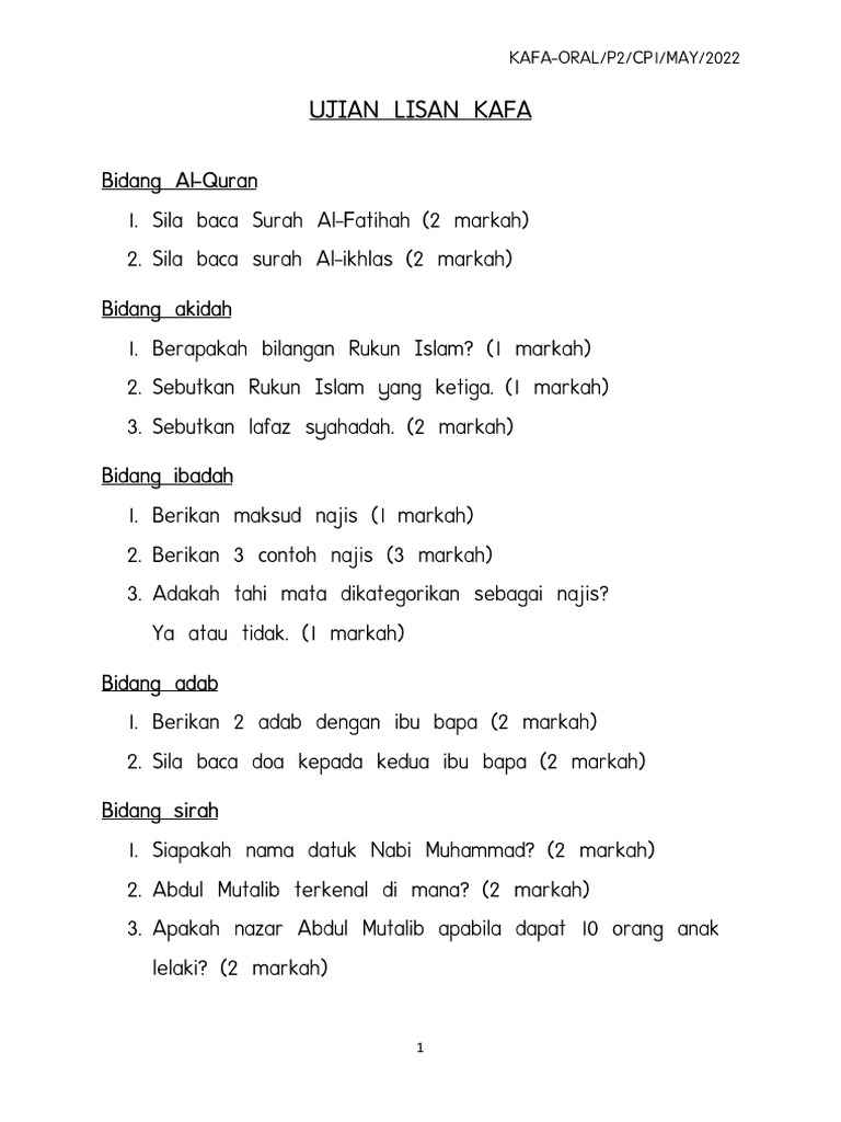 Ujian Lisan Kafa p2 2022 | PDF