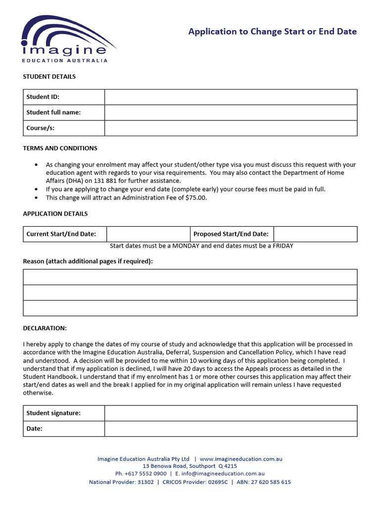 Course Date Change Application Form | PDF