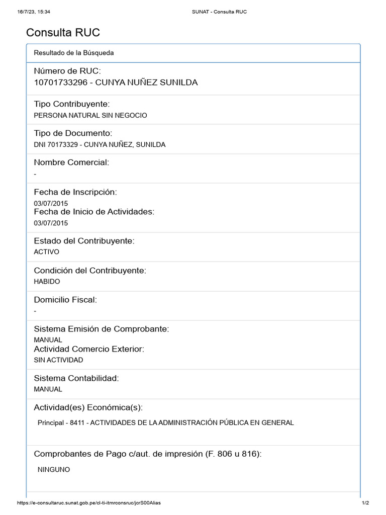 SUNAT-FICHA RUC | PDF