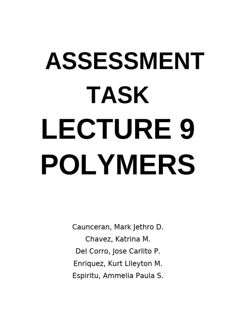 Assessment Task Lecture 9 Polymer | PDF | Polymers | Thermoplastic