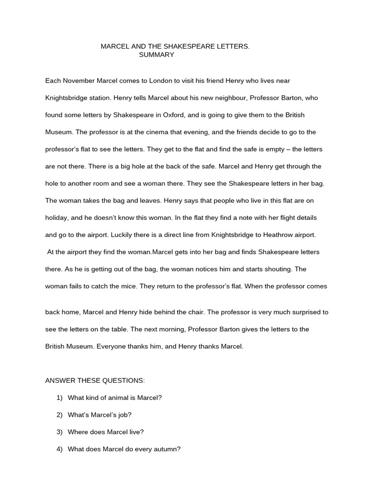 Marcel and The Shakespeare's Letters. | PDF