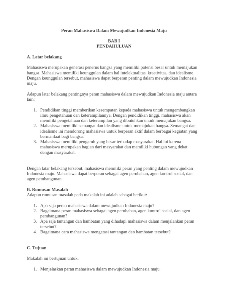 Peran Mahasiswa Dalam Mewujudkan Indonesia Maju | PDF