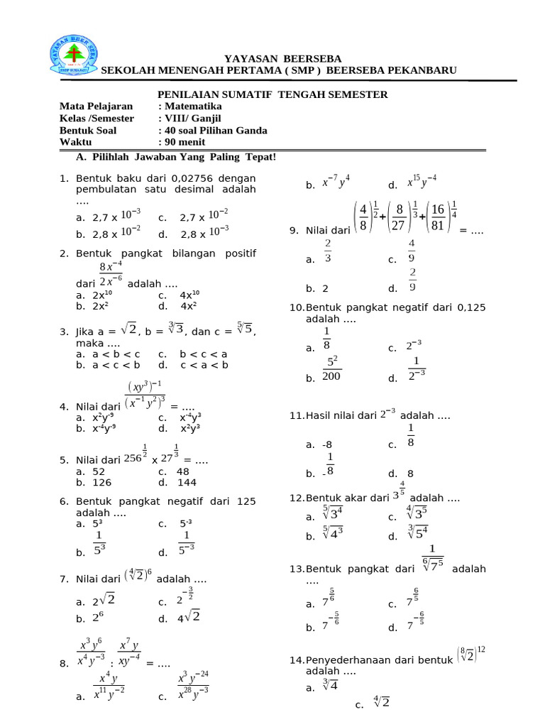 Soal PTS 1 MTK Kelas IX K13 | PDF