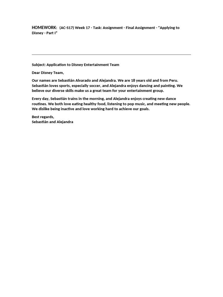 Applying to Disney Entertainment Team | PDF