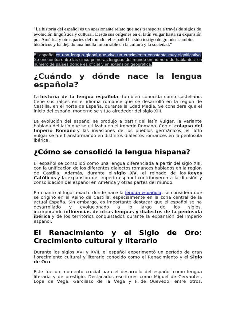 Cuándo y Dónde Nace La Lengua Española | PDF | Lengua española | España