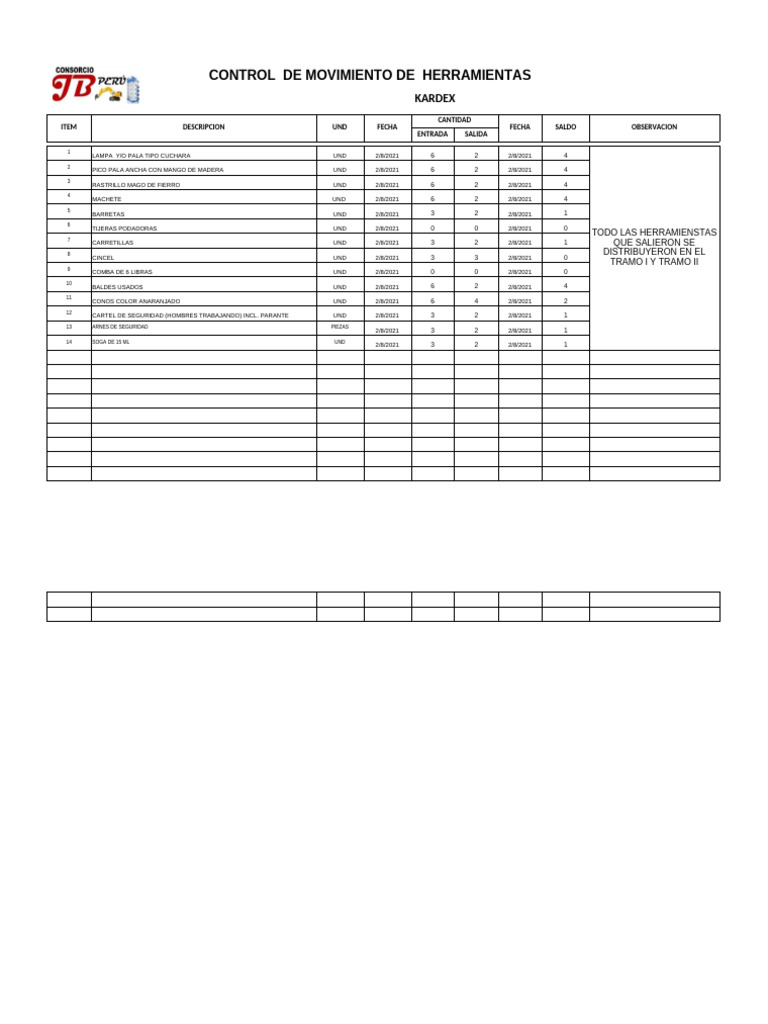 Kardex de Herramientas | PDF