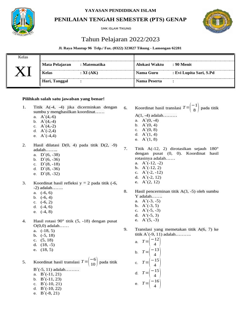 PTS MTK Xi Akl | PDF