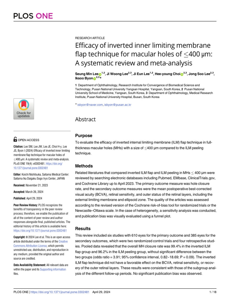Efficacy of Inverted Inner Limiting Membrane Flap | PDF | Meta Analysis ...