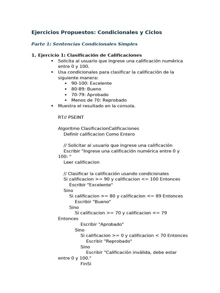 Ejercicios de Programación: Condicionales y Ciclos | PDF | Informática | Programación de ...