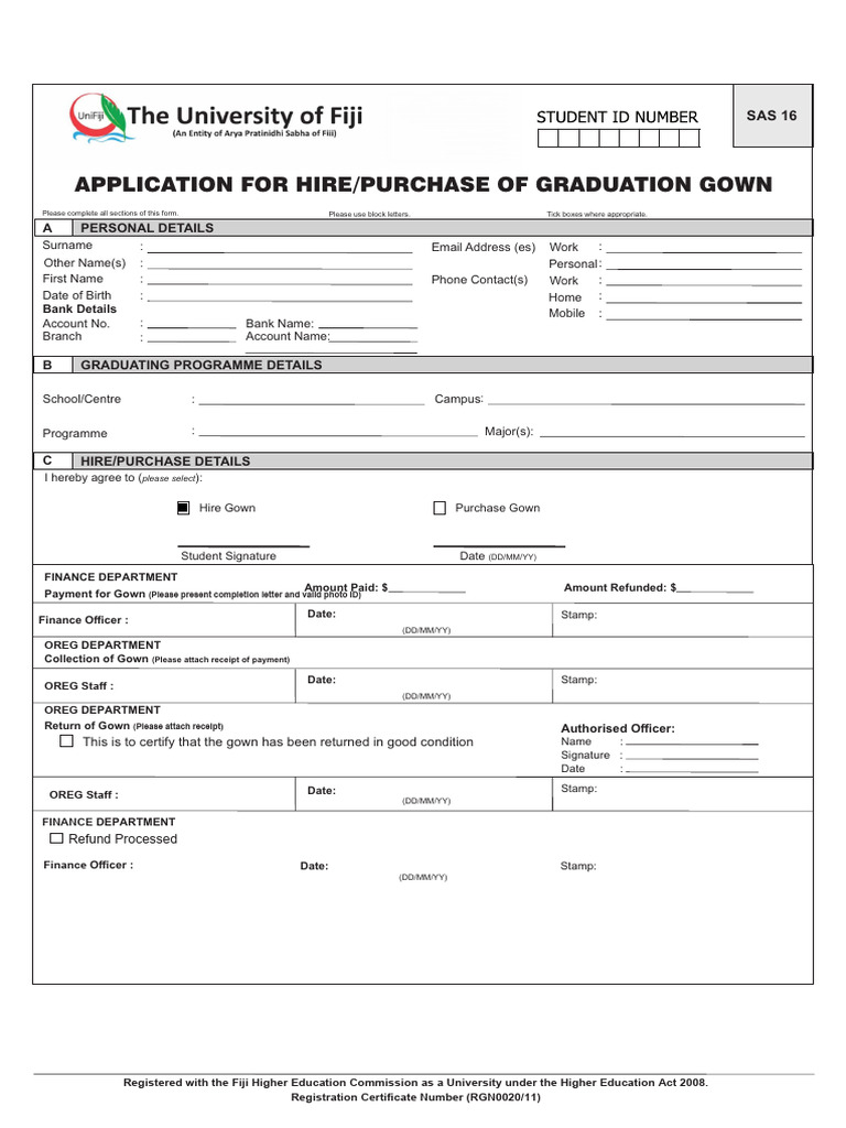 Graduation Gown Hire/Purchase Form | PDF