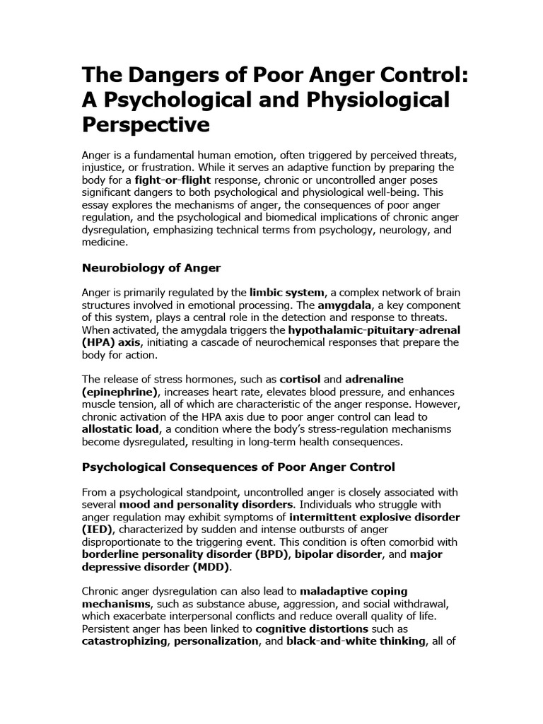 Poor Anger Control | PDF | Anger | Hypothalamic–Pituitary–Adrenal Axis
