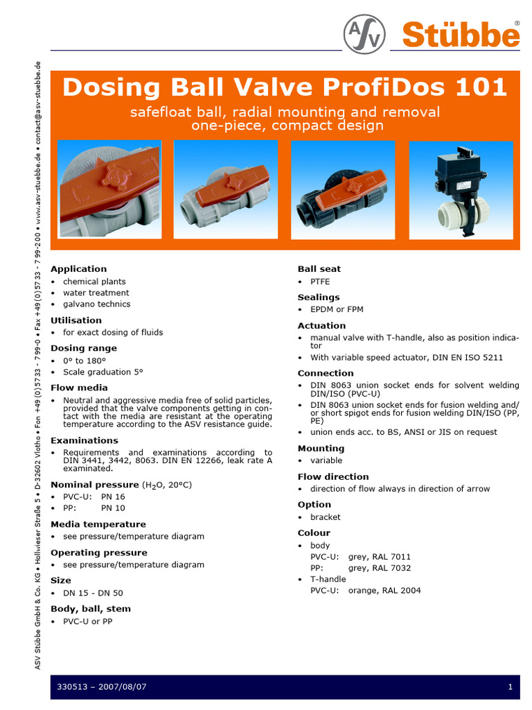 ProfiDos 101 Dosing Ball Valve Details | PDF | Valve | Applied And ...