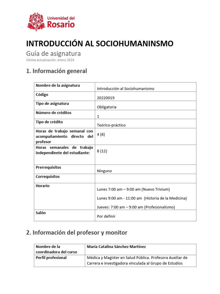 Guía Asignatura ISH 2024-1 | PDF | Aprendizaje | Evaluación