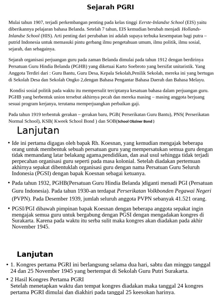 Lajutan Sejarah PGRI Baru (Autosaved) | PDF