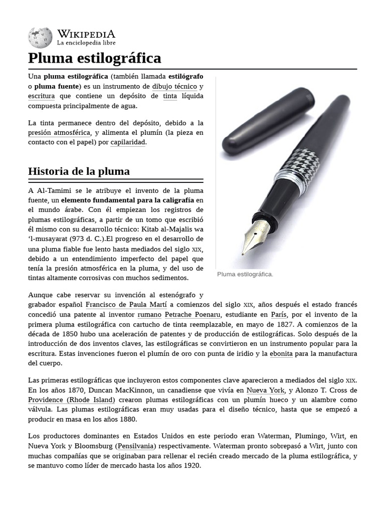 Historia y partes de la pluma estilográfica | PDF | Escritura ...