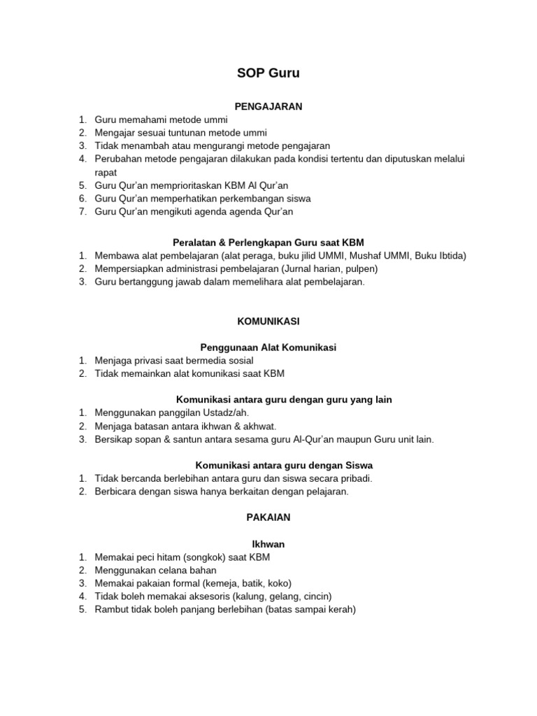 SOP Guru & Siswa | PDF