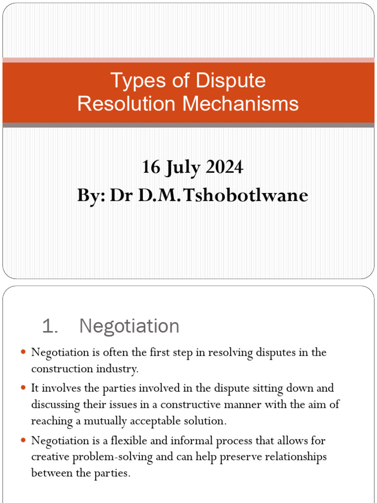 Types of Dispute Resolution Mechanisms | PDF | Mediation | Dispute ...