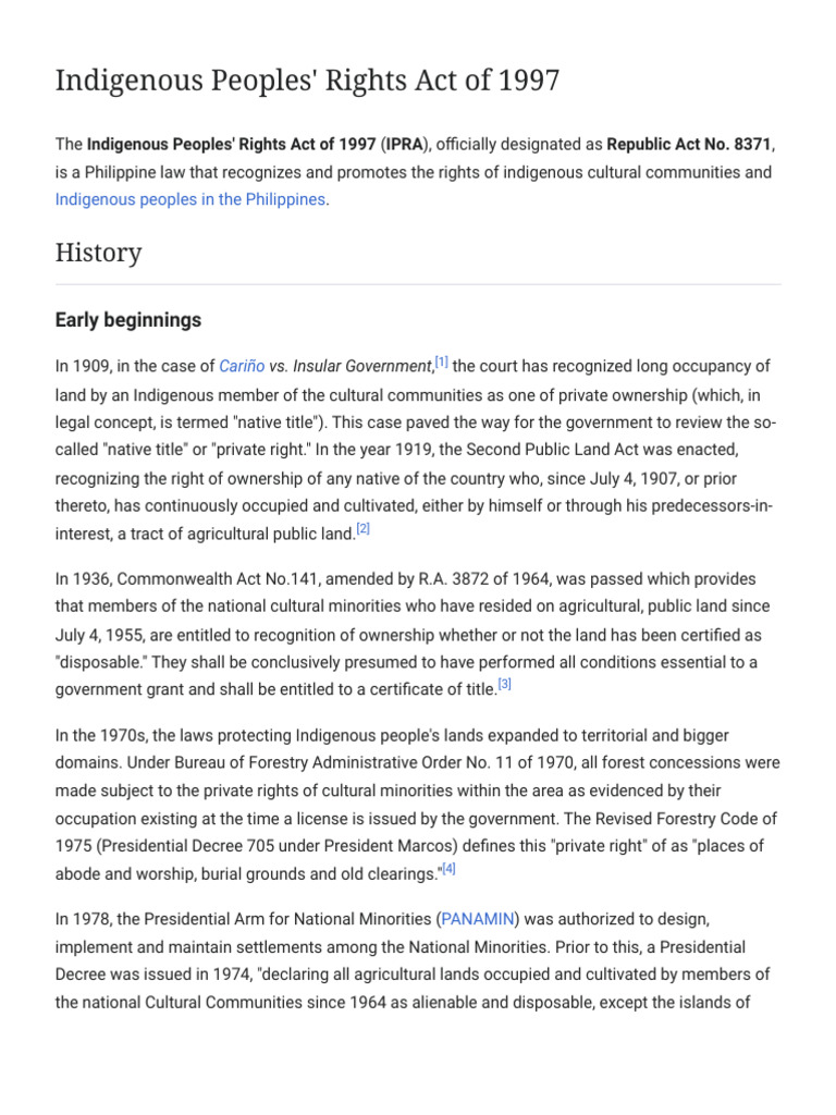 Indigenous Peoples' Rights Act of 1997 - Wikipedia | PDF | Philippines