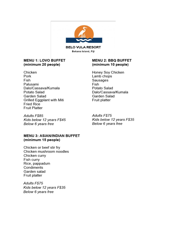 Belo Vula Buffet Menu | PDF