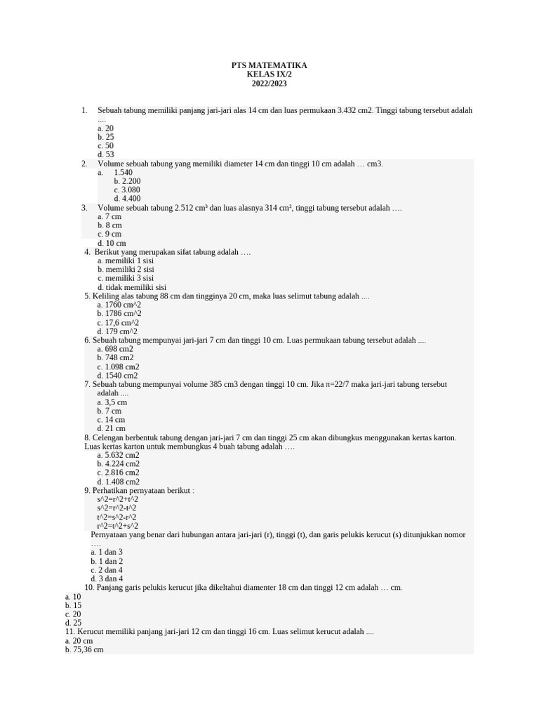 Rumus dan Soal Tabung Matematika | PDF