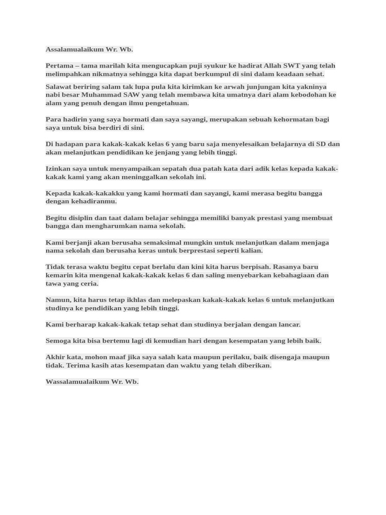 SAMBUTAN ADIK KELAS | PDF